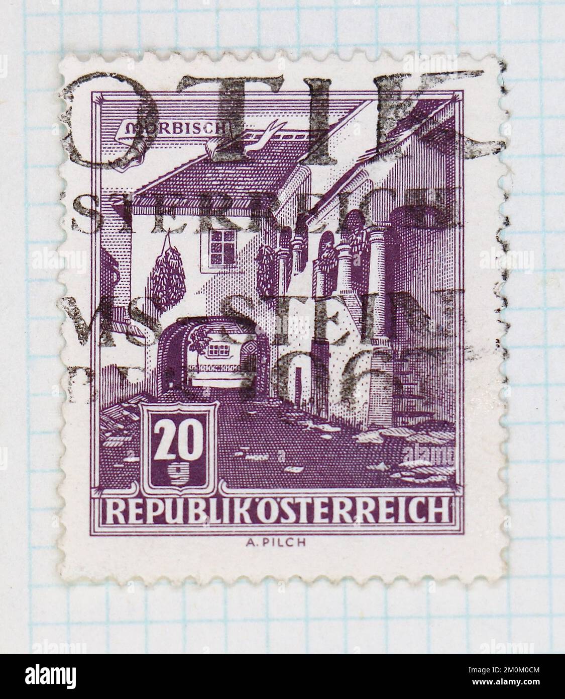 Photo of a postage stamp from Austria Farmhouse Mörbisch Buildings ...