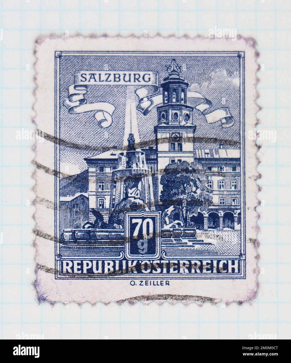 Photo of a postage stamp from Austria Residence Fountain Salzburg ...