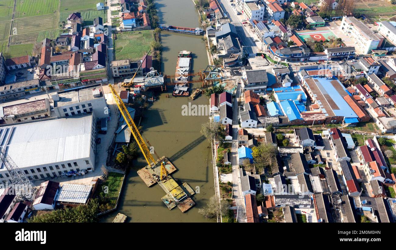 Aerial photo shows the reconstruction site of Dingsuo Bridge in Libao ...