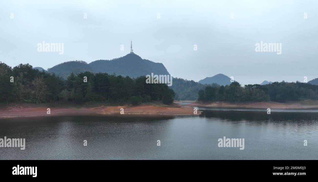 Aerial photo shows the Red maple lake in Guiyang City, southwest China ...