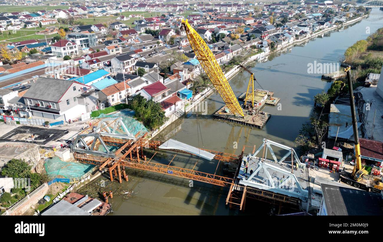 Aerial photo shows the reconstruction site of Dingsuo Bridge in Libao ...