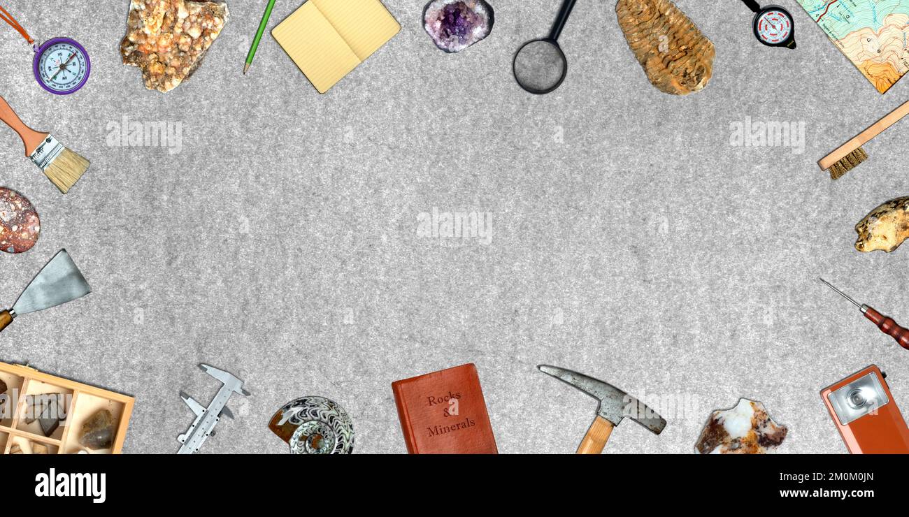 Topview of Set Fieldwork Geology Tools on Gray Background Stock Photo ...