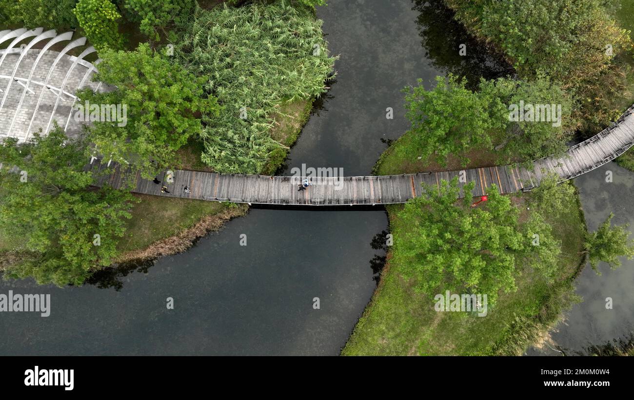 Aerial photo shows the scenery of Meishan Wetland Park in Meishan City ...