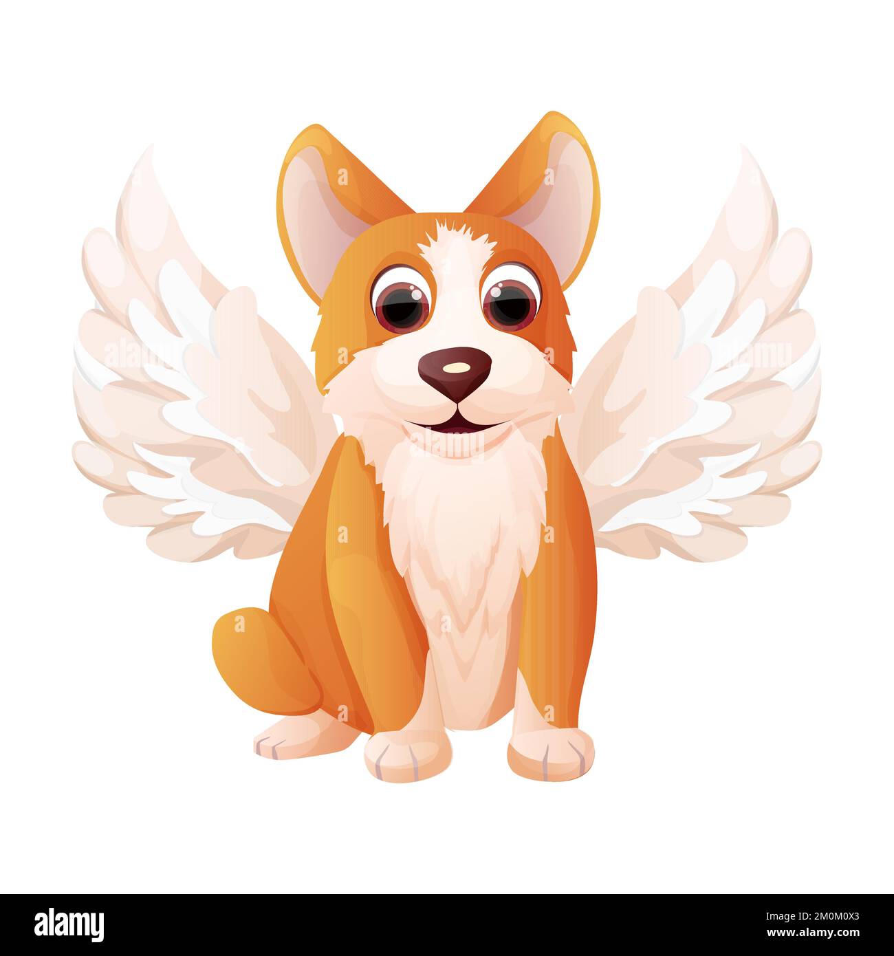 Cute corgi dog sitting with angel wings adorable pet in cartoon style ...