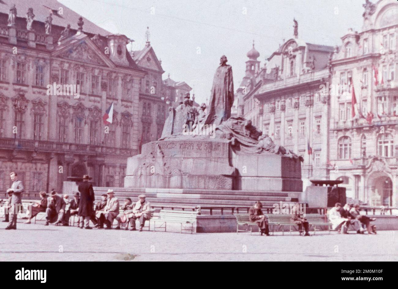 View of Jan Hus monument, Prague, Czech Republic, 1960s Stock Photo - Alamy