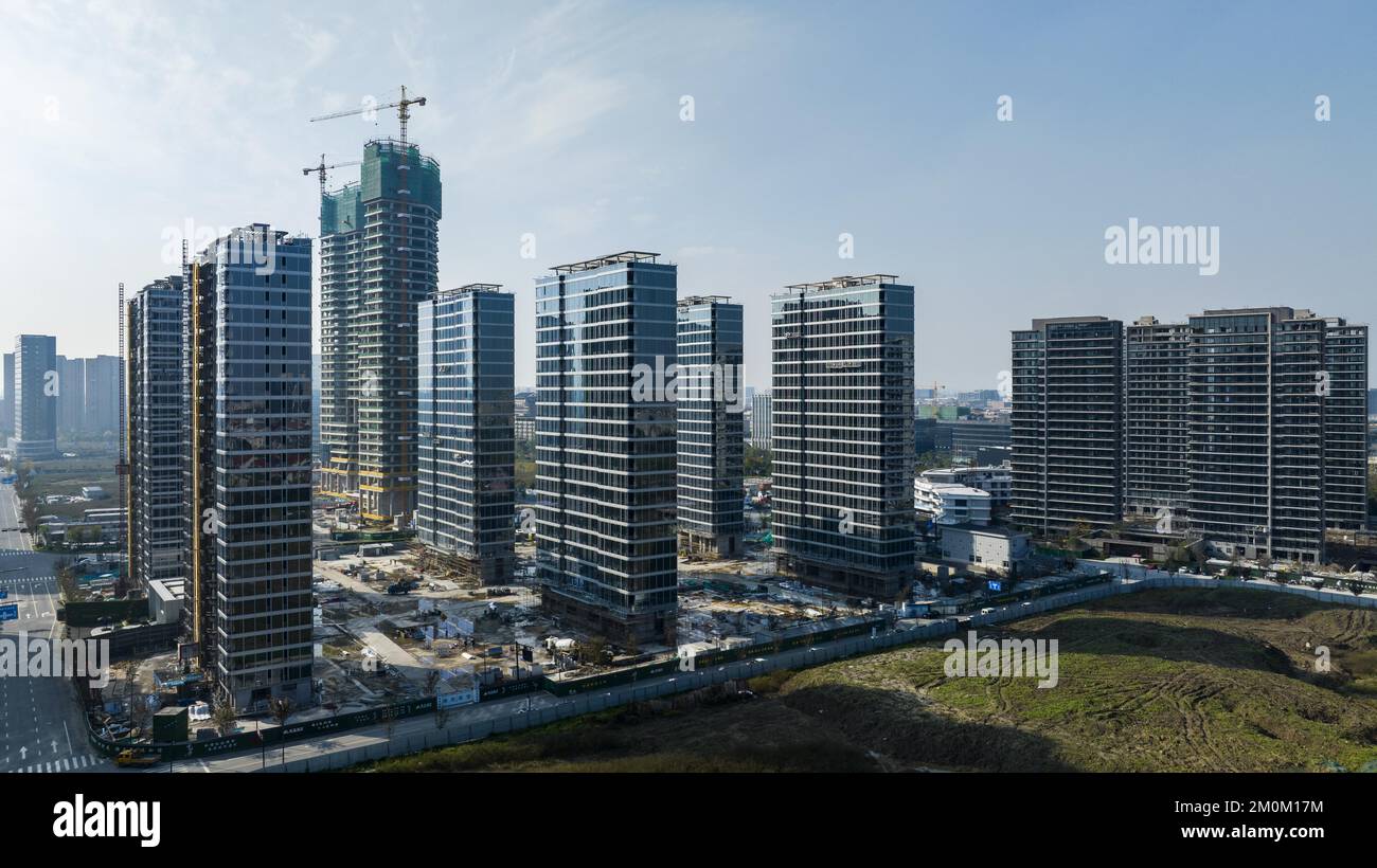 Aerial photo shows the urban winter scenery of Tongxiang City, east ...