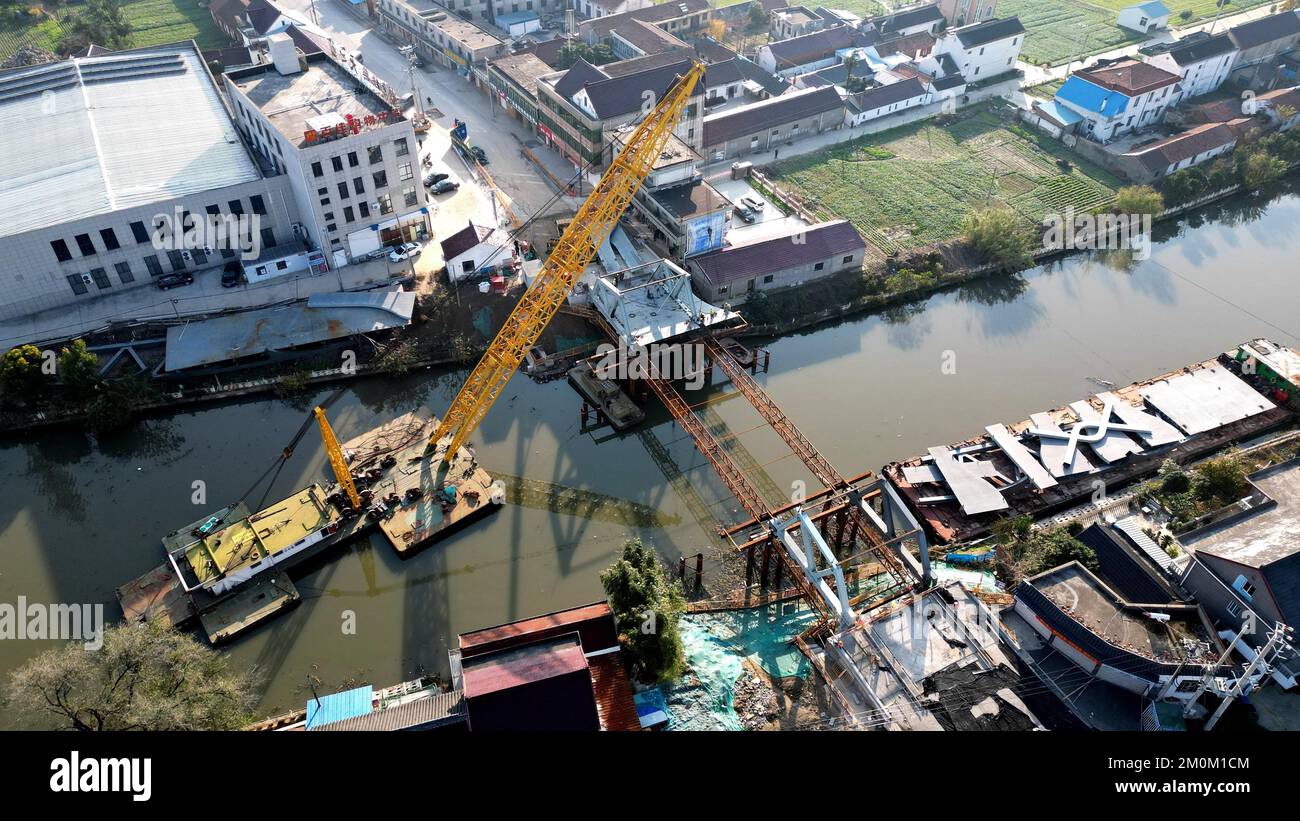Aerial photo shows the reconstruction site of Dingsuo Bridge in Libao ...