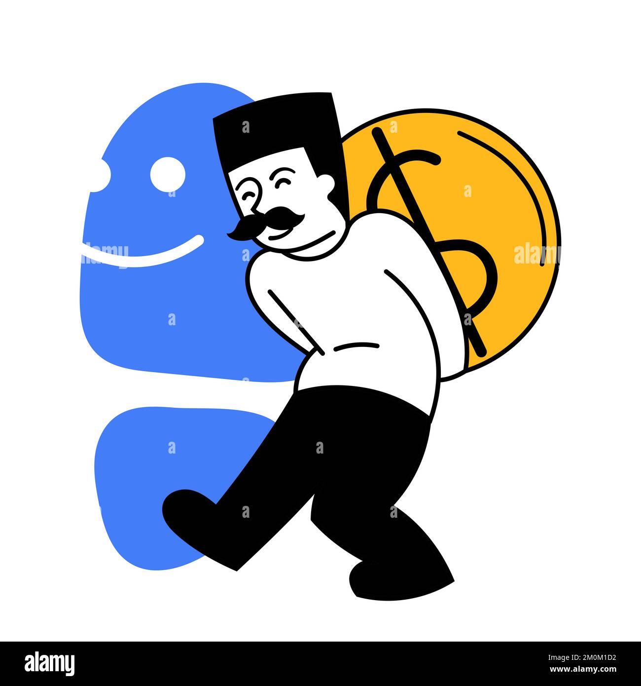 Vector illustration. Financial growth. Employee carrying coin, growing ...