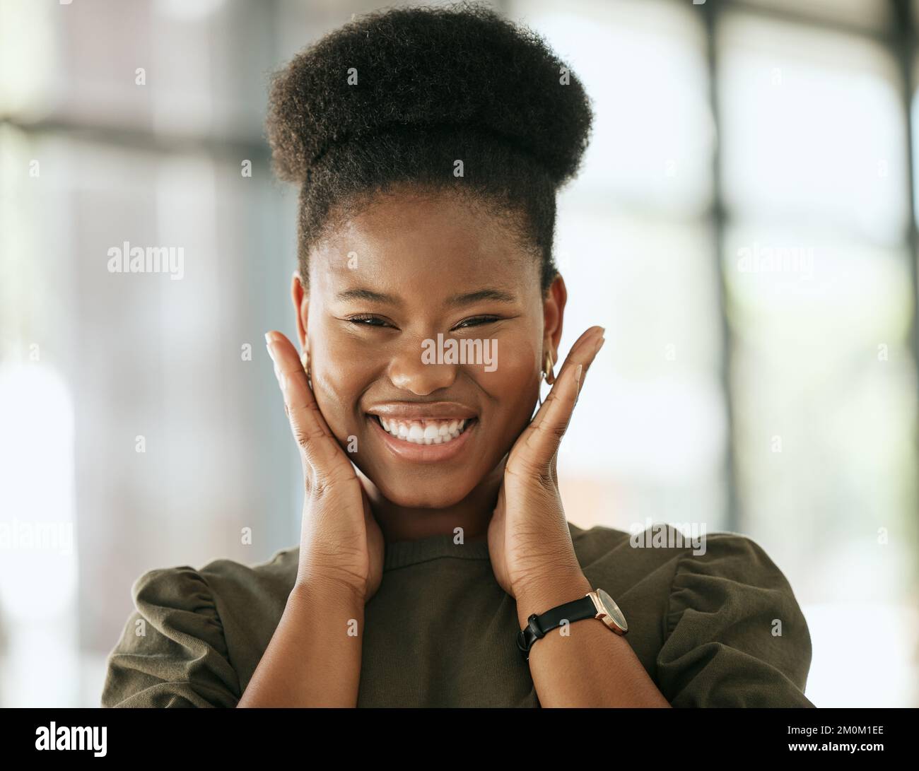 Excited african american business woman posing with her hands on her ...