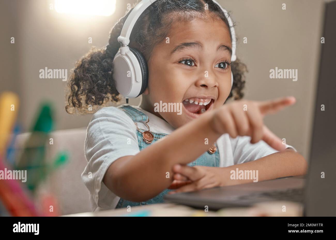 Student, education and remote learning with an excited black girl in ...