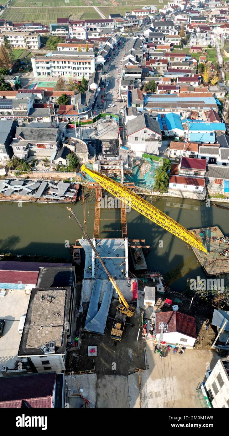 Aerial photo shows the reconstruction site of Dingsuo Bridge in Libao ...
