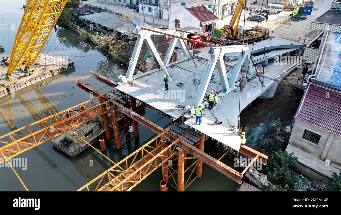 Aerial photo shows the reconstruction site of Dingsuo Bridge in Libao ...