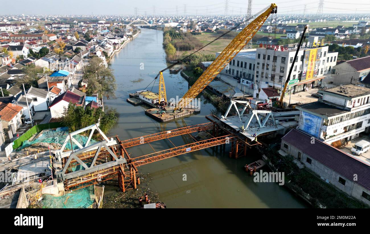 Aerial photo shows the reconstruction site of Dingsuo Bridge in Libao ...