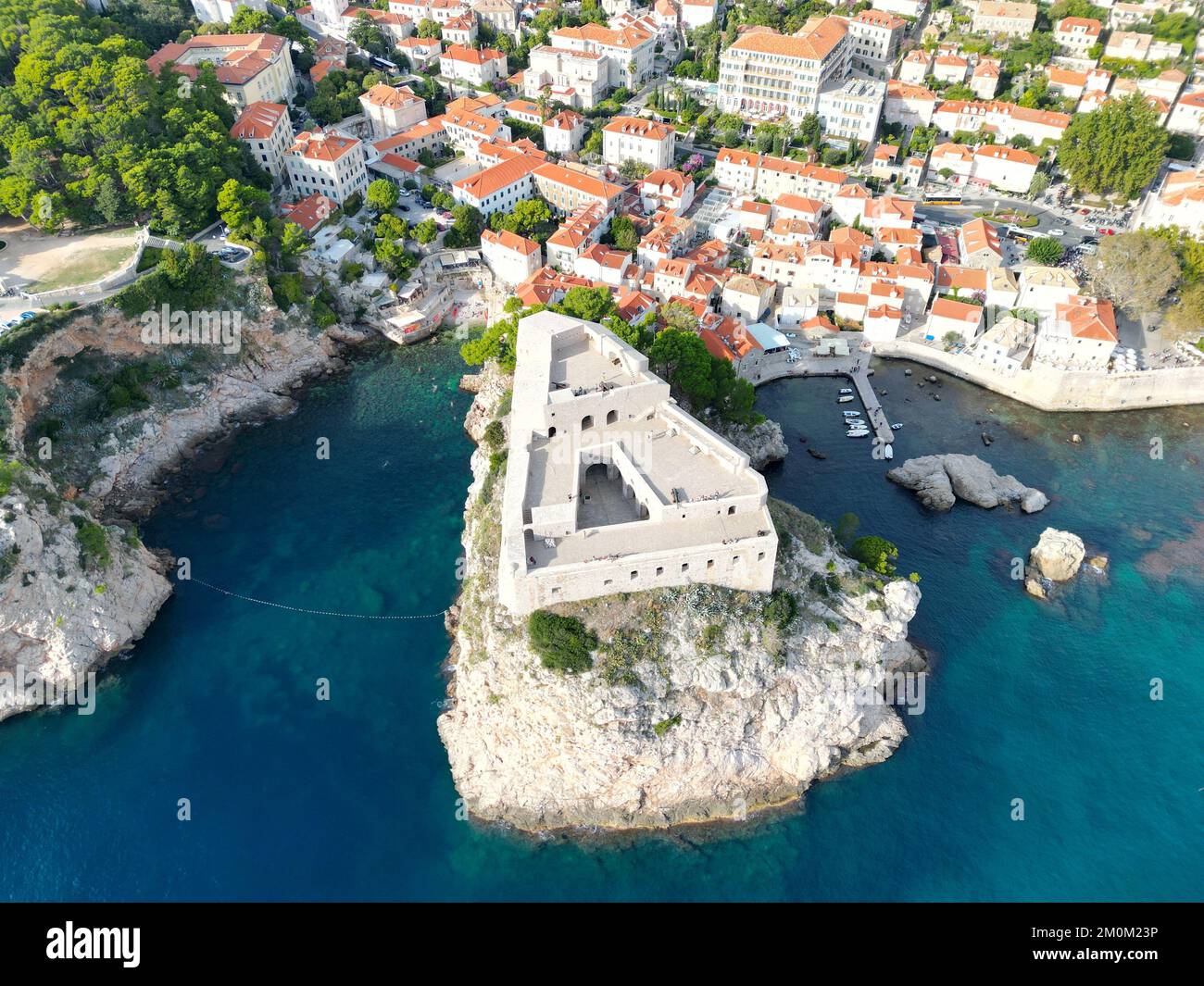 Lovrijenac fortress Dubrovnik Croatia overhead birds eye view drone ...