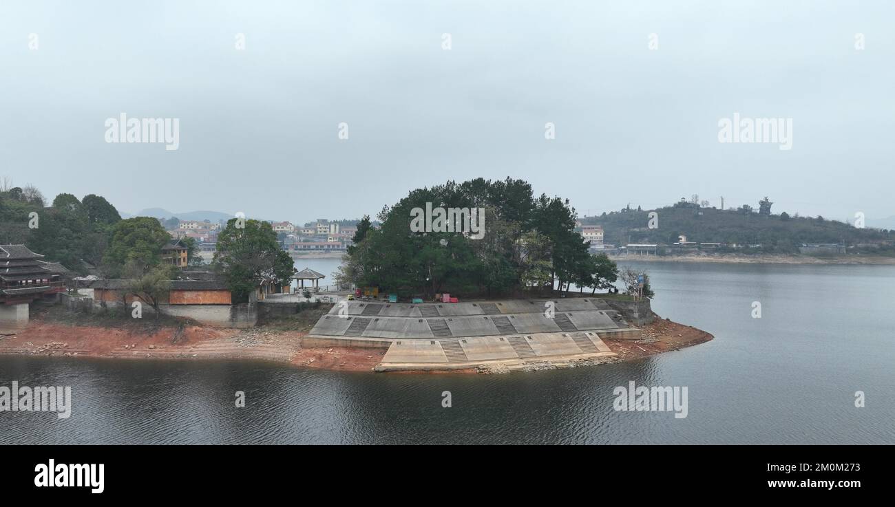 Aerial photo shows the Red maple lake in Guiyang City, southwest China ...