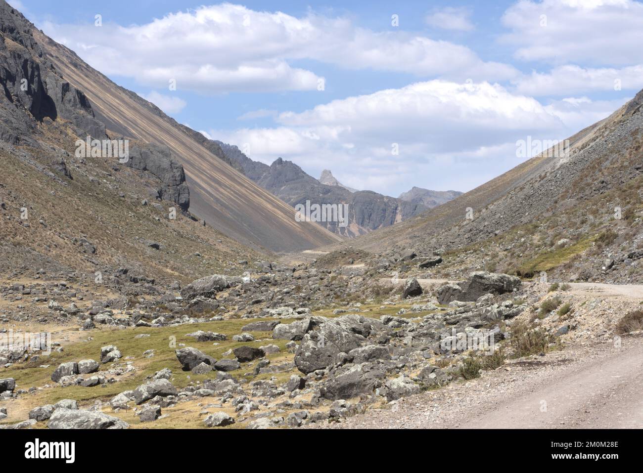 An unmade road running through the mountains between Huachupampa, and ...