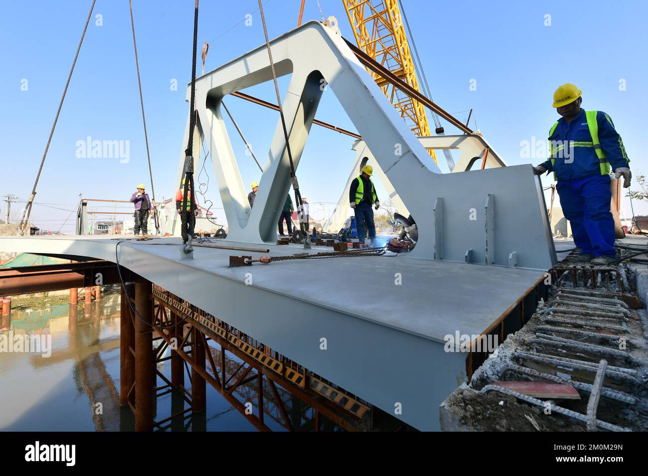 Aerial photo shows the reconstruction site of Dingsuo Bridge in Libao ...
