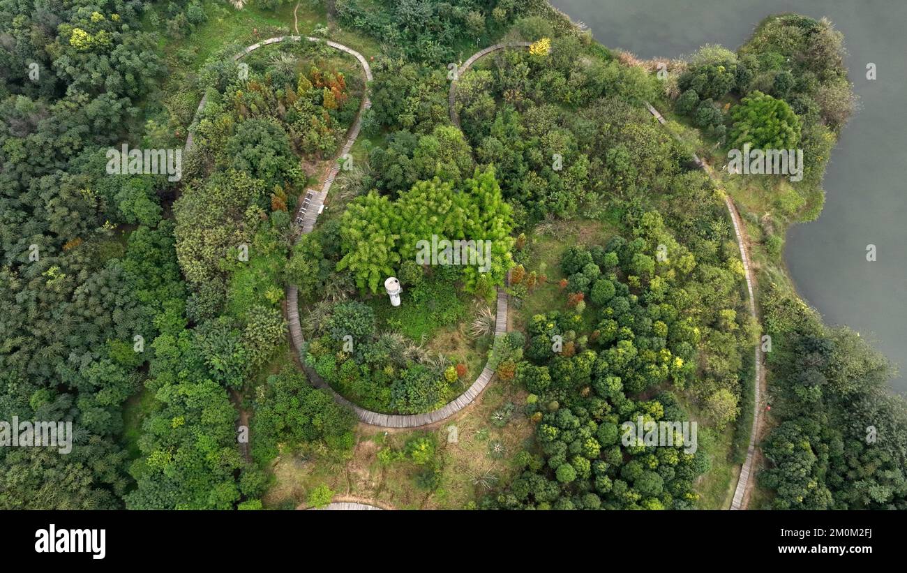 Aerial photo shows the scenery of Meishan Wetland Park in Meishan City ...