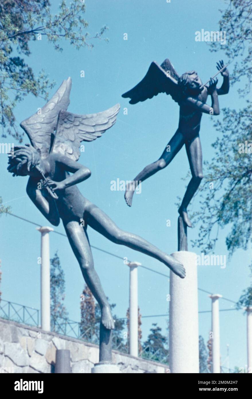 Playing angels statue at the Millesgarden art museum, Stockholm, Sweden ...