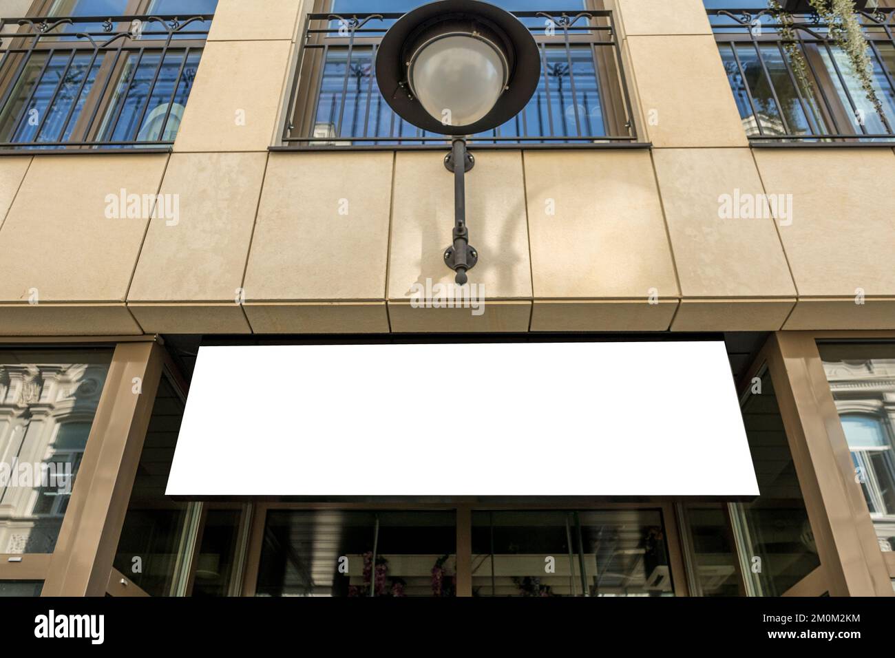 White horizontal rectangular empty signboard mockup on office, cafe ...
