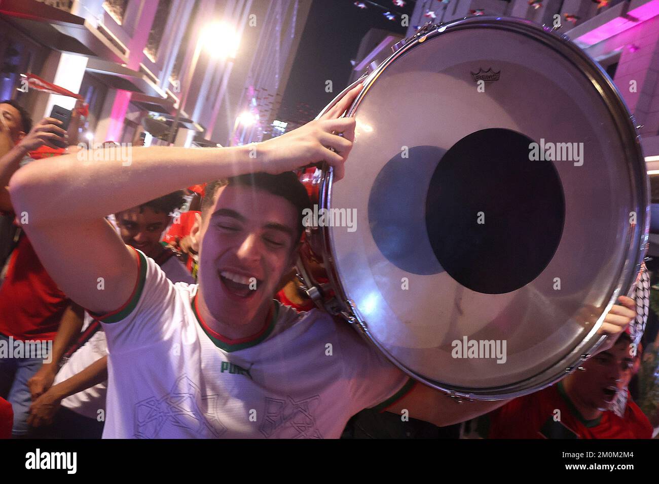 Morocco fans celebrate after their team's victory against Spain in the ...