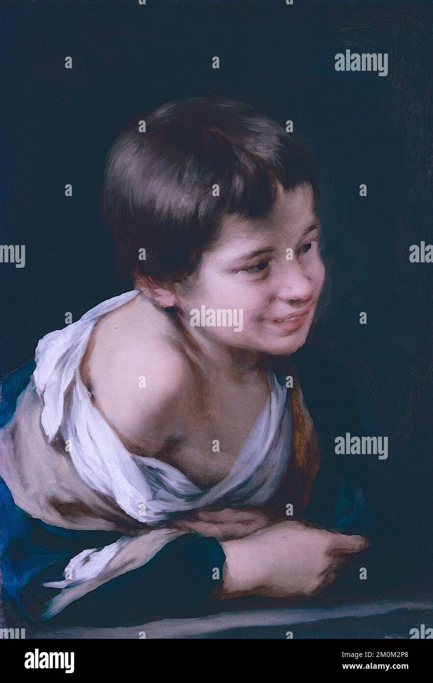 A Peasant Boy leaning on a still, painting by Spanish artist Bartolome ...