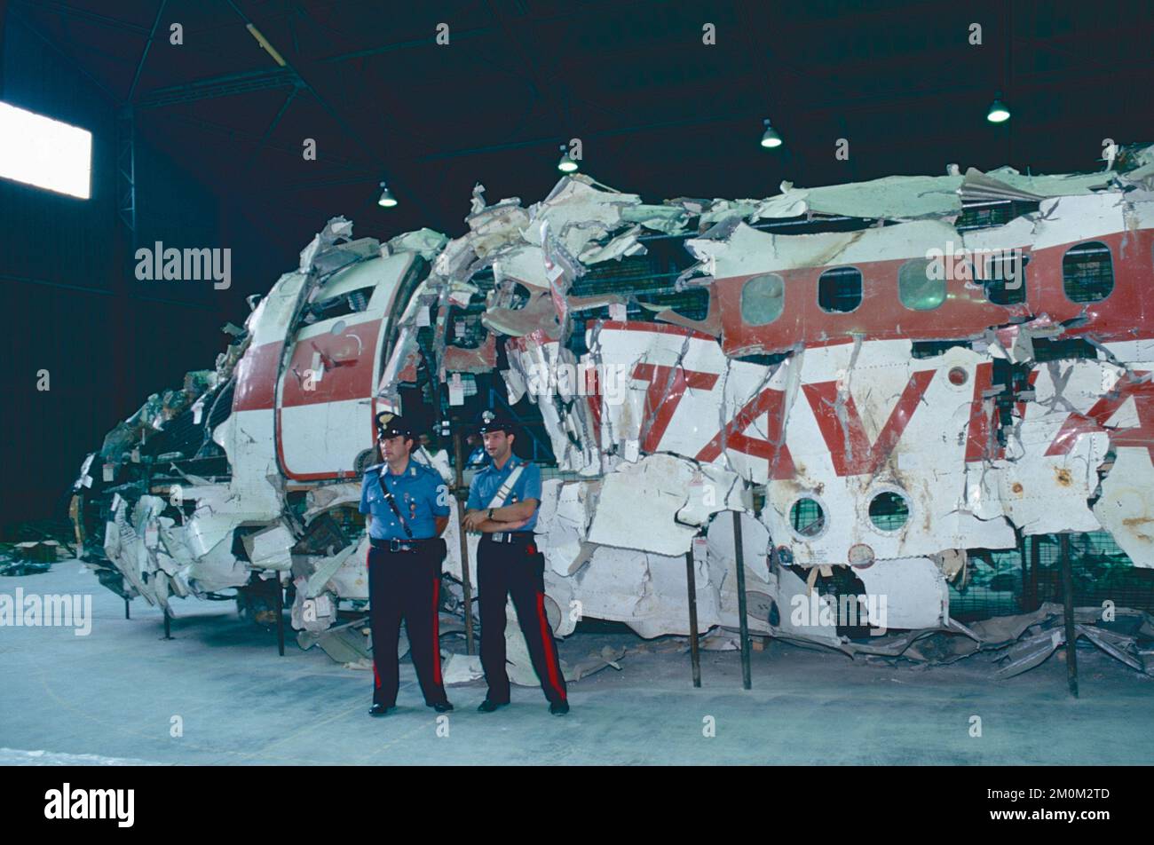 Carabinieri guarding the rest of the aircraft McDonnel Douglas DC-9 ...