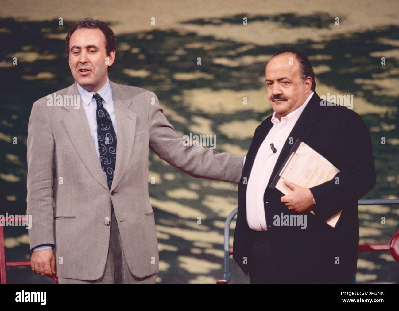 Italian journalists Michele Santoro (left) and Maurizio Costanzo at the ...