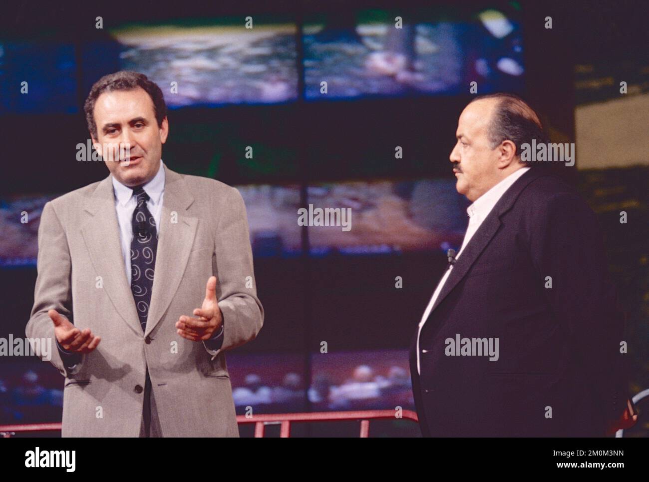 Italian journalists Michele Santoro (left) and Maurizio Costanzo at the ...