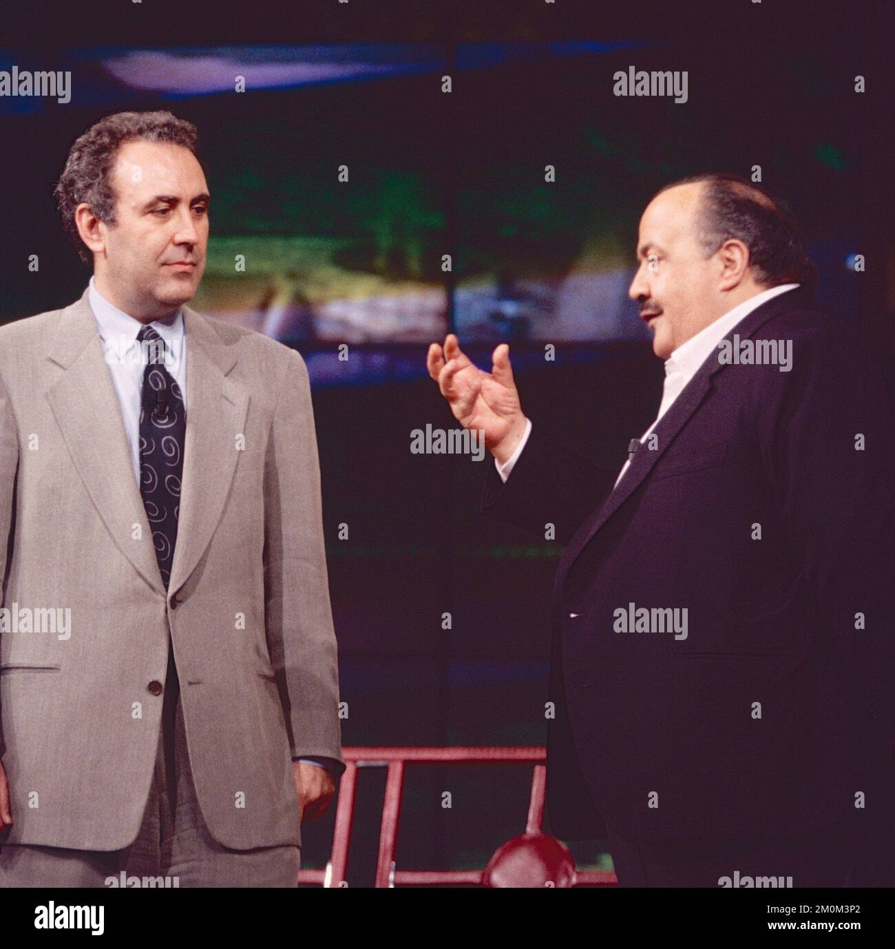 Italian journalists Michele Santoro (left) and Maurizio Costanzo at the ...
