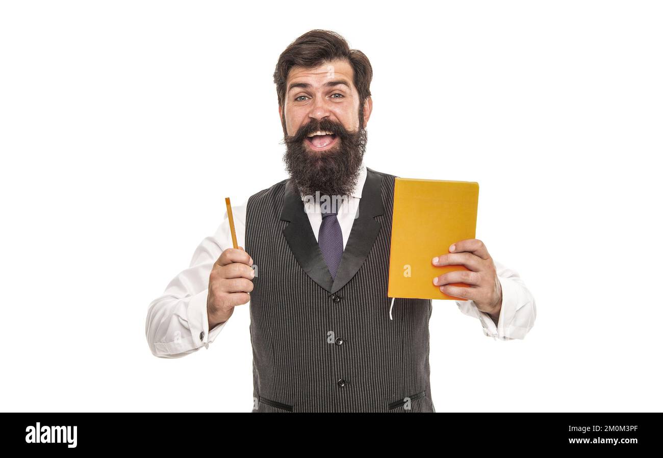 School with all necessary things. Happy hipster hold encyclopedia and ...