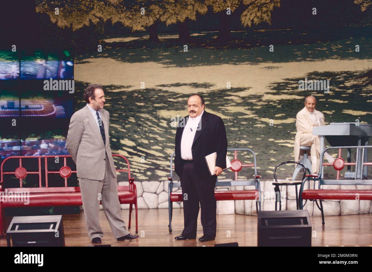 Italian journalists Michele Santoro (left) and Maurizio Costanzo at the ...