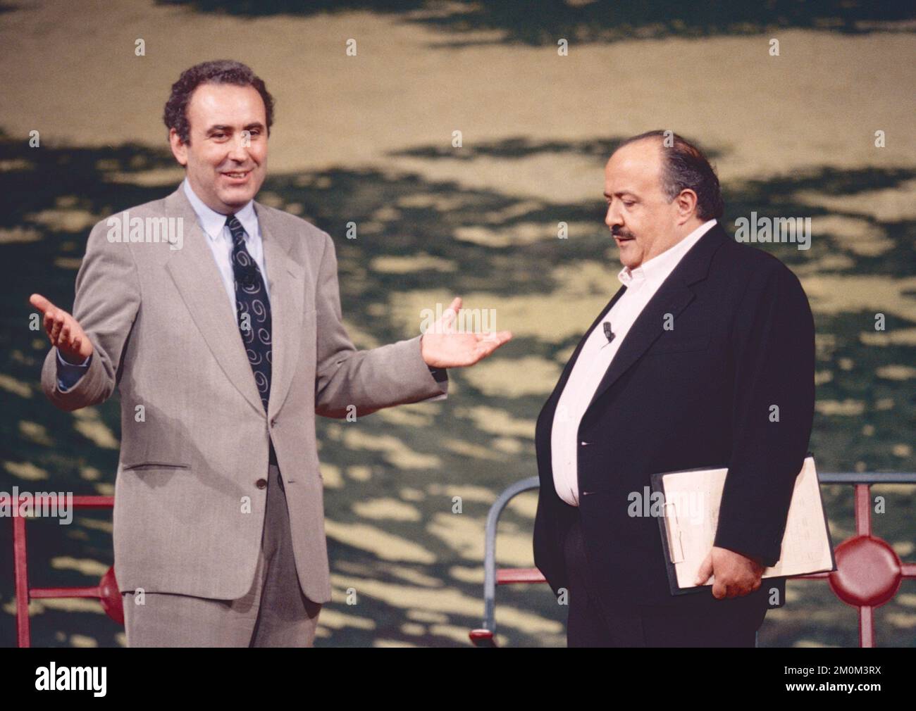 Italian journalists Michele Santoro (left) and Maurizio Costanzo at the ...