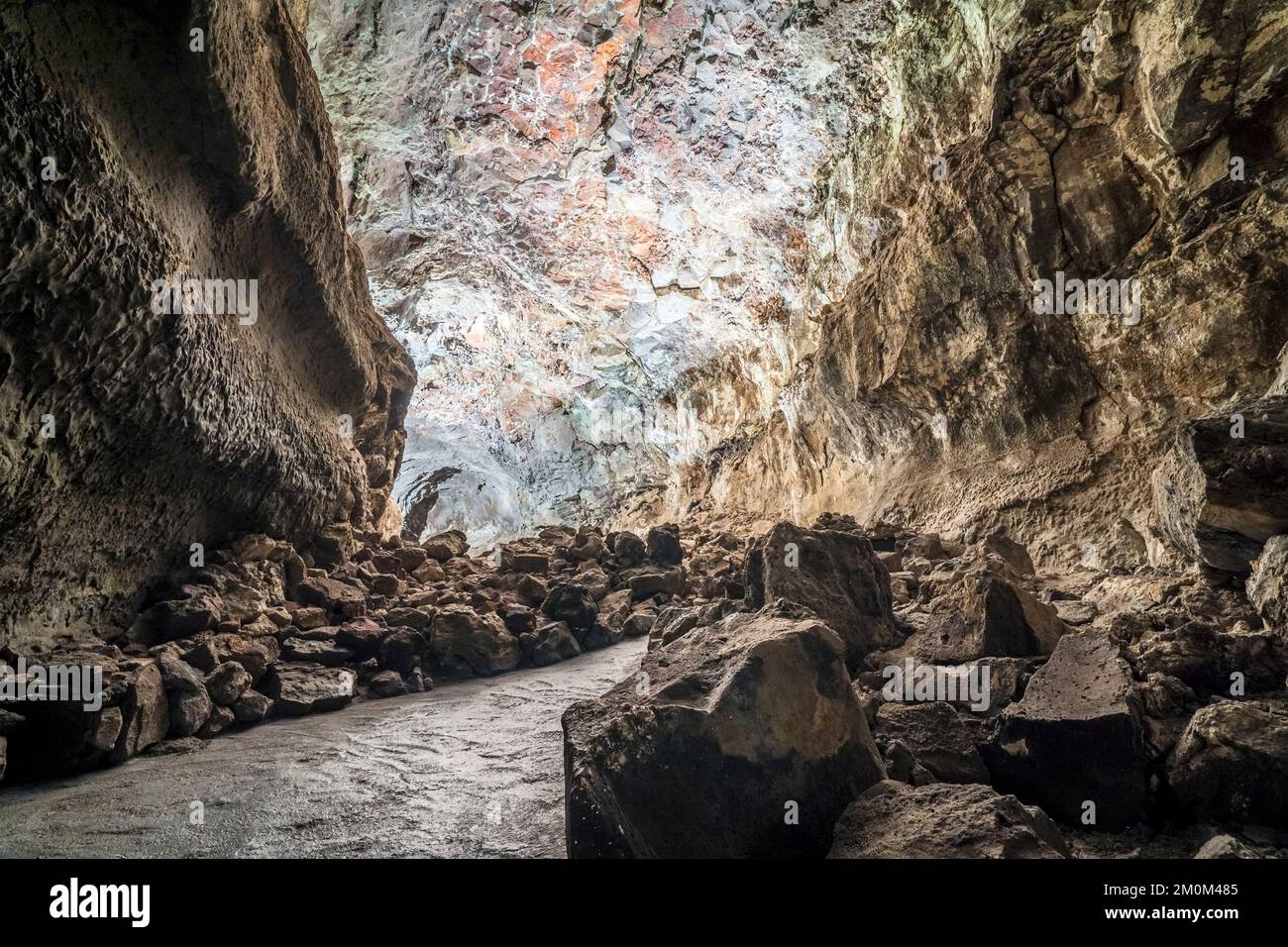 Stunning Verdes Cave with colorful illumination, Lanzarote, Canary ...