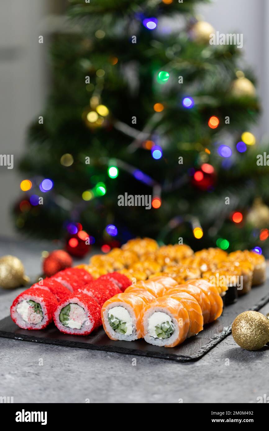 Sushi for Christmas New Year party, winter holiday food delivery menu ...