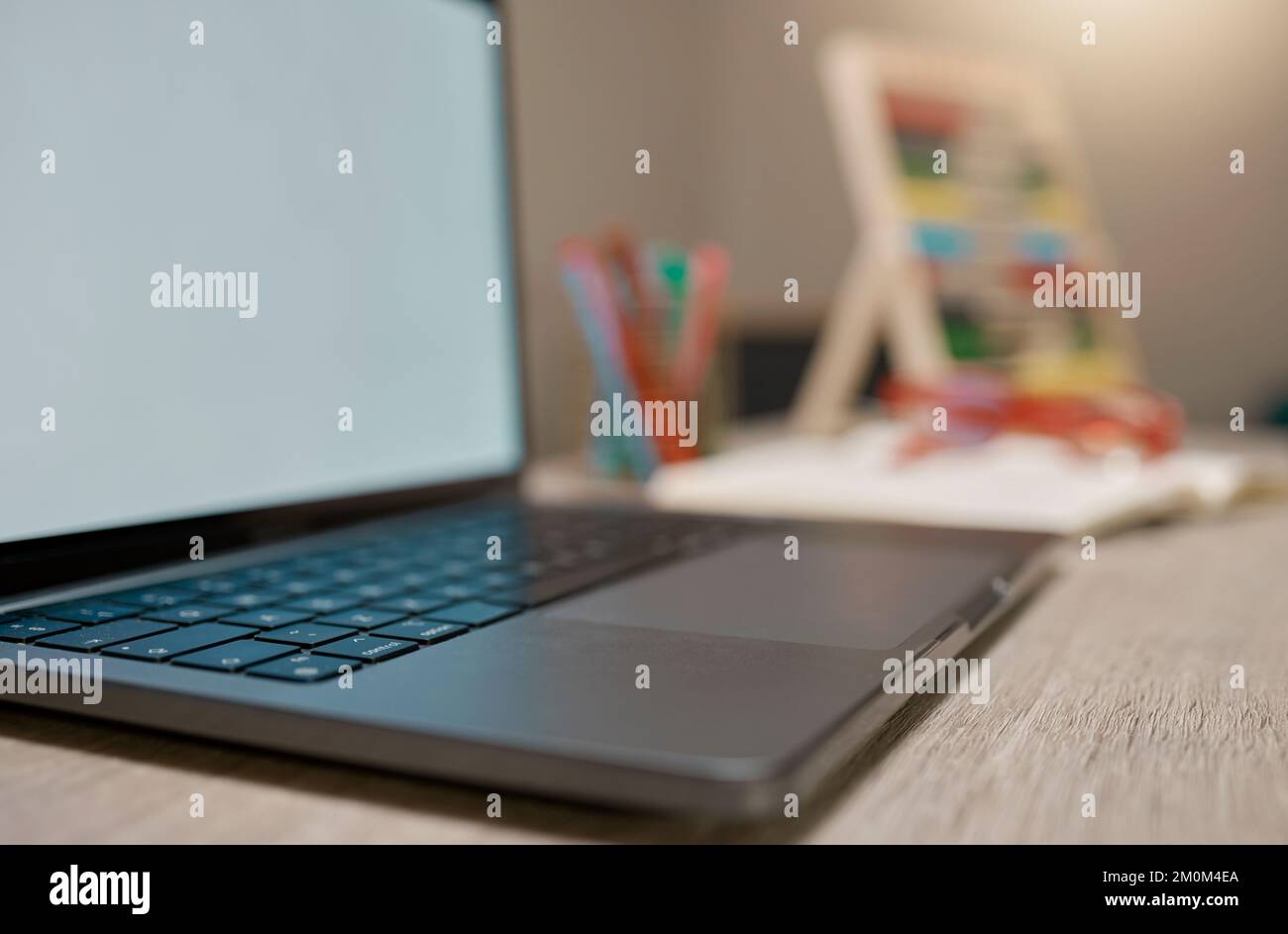 Laptop screen, online and mockup space, elearning and logo branding on ...