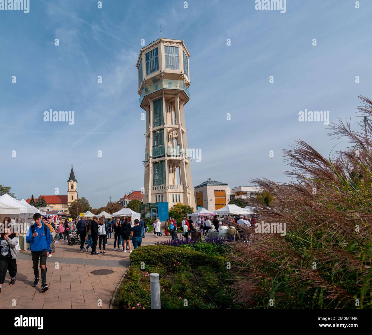 The ancient water tower in the main square, Siofok, Somogy County ...