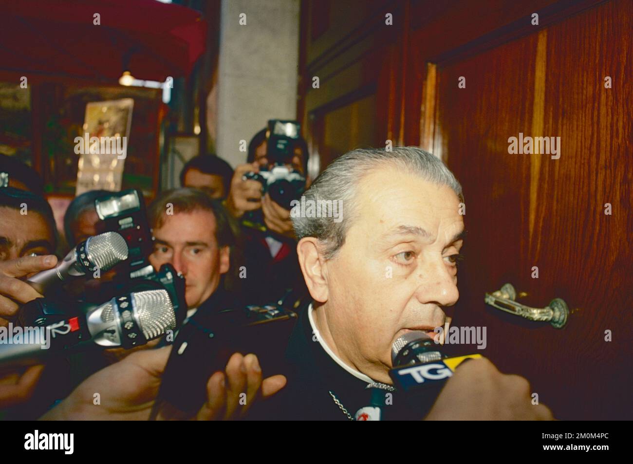 Italian cardinal Achille Silvestrini at Federico Fellini's house, Rome ...