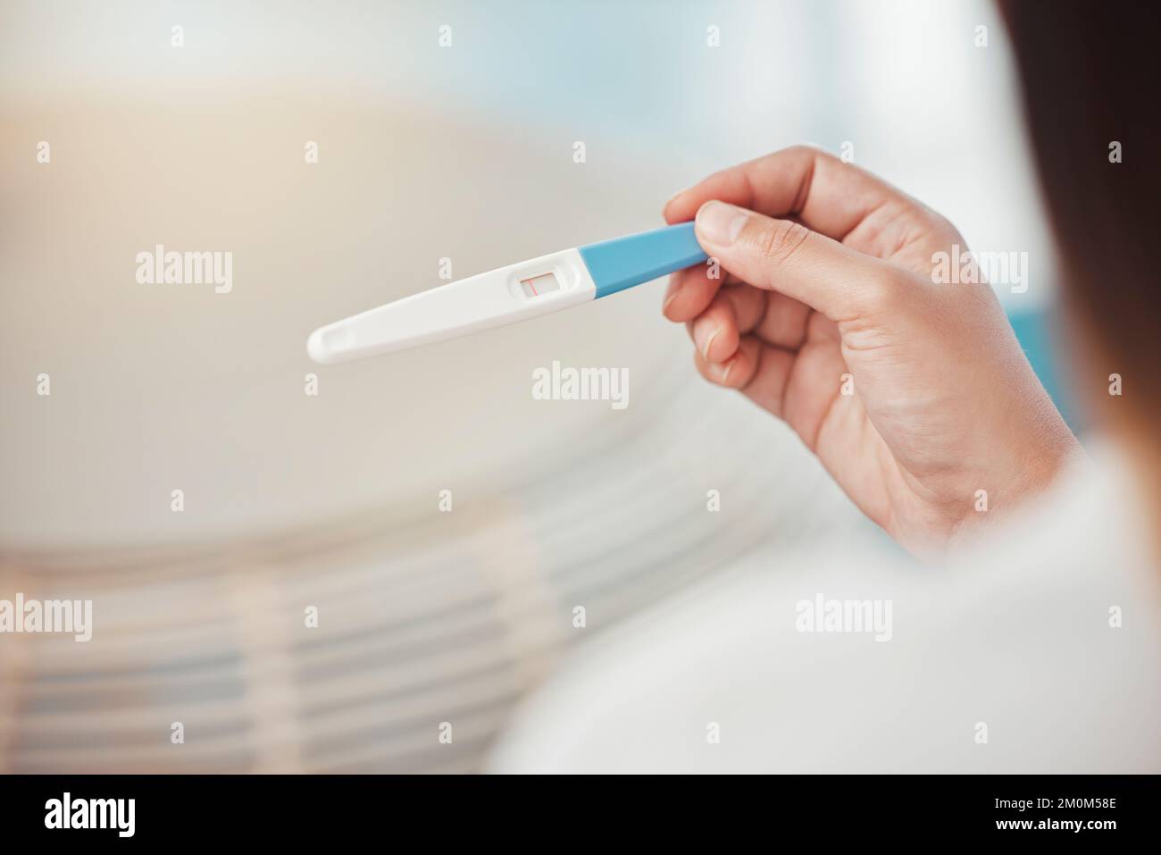 Woman, hands and pregnancy test with negative results, information and ...