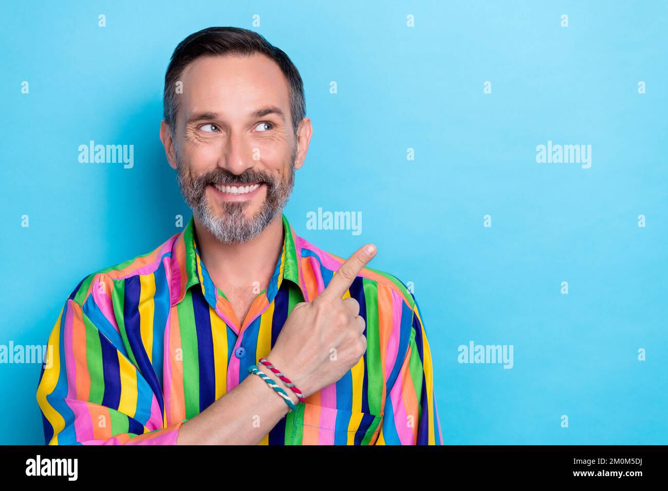 Photo portrait of funky mature businessman wear colorful striped shirt ...