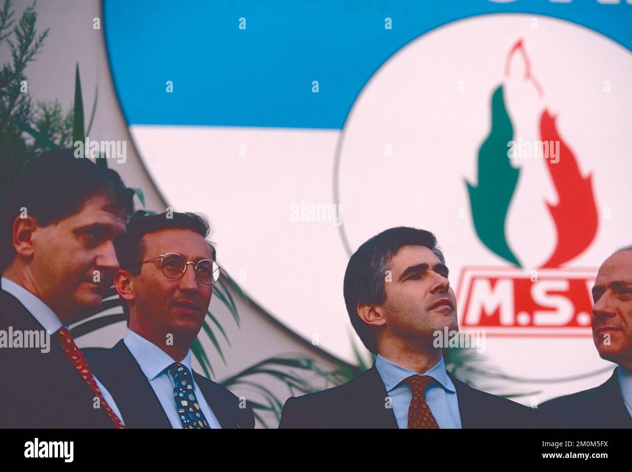 Italian politicians Rocco Buttiglione, Gianfranco Fini, Pierferdinando ...