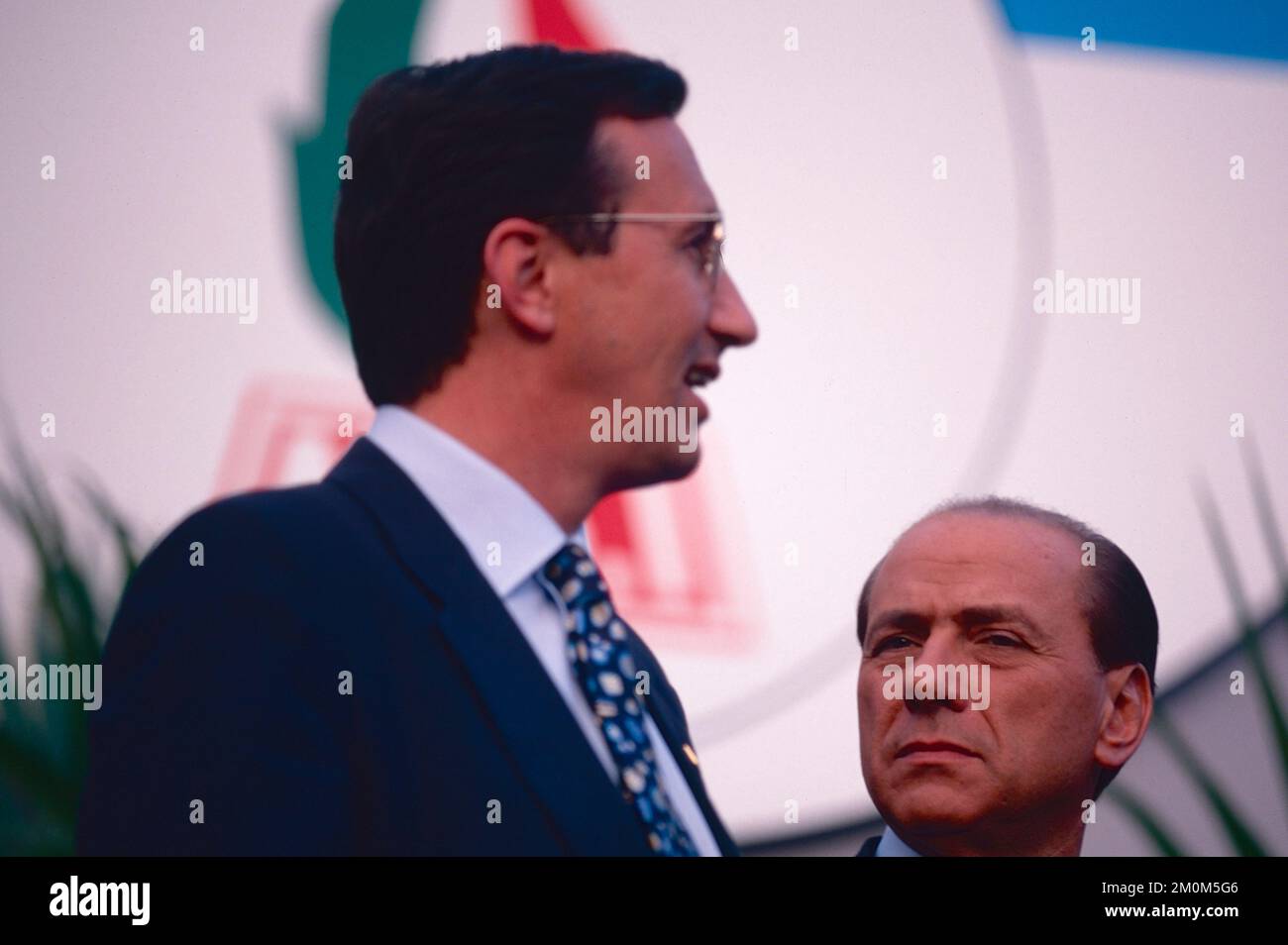 Italian politicians Gianfranco Fini (left) and Silvio Berlusconi at the ...