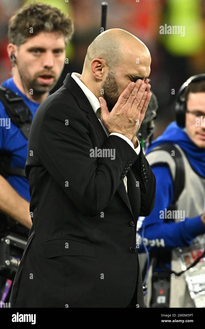 Walid Regragui celebrate at full time after defeating Spain on ...