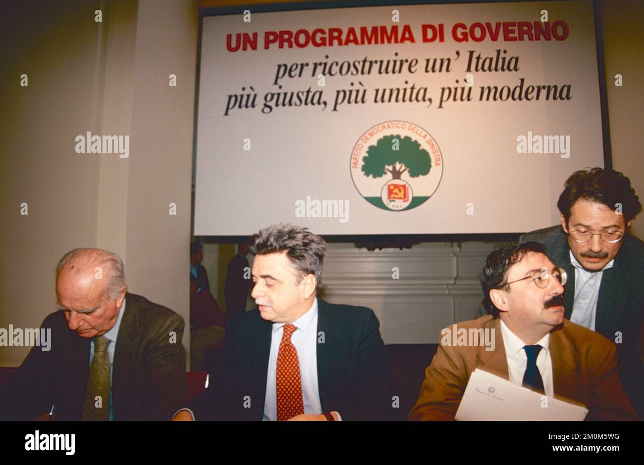 Italian politicians A. Reichlin, Achille Occhetto and Fabio Mussi at a ...