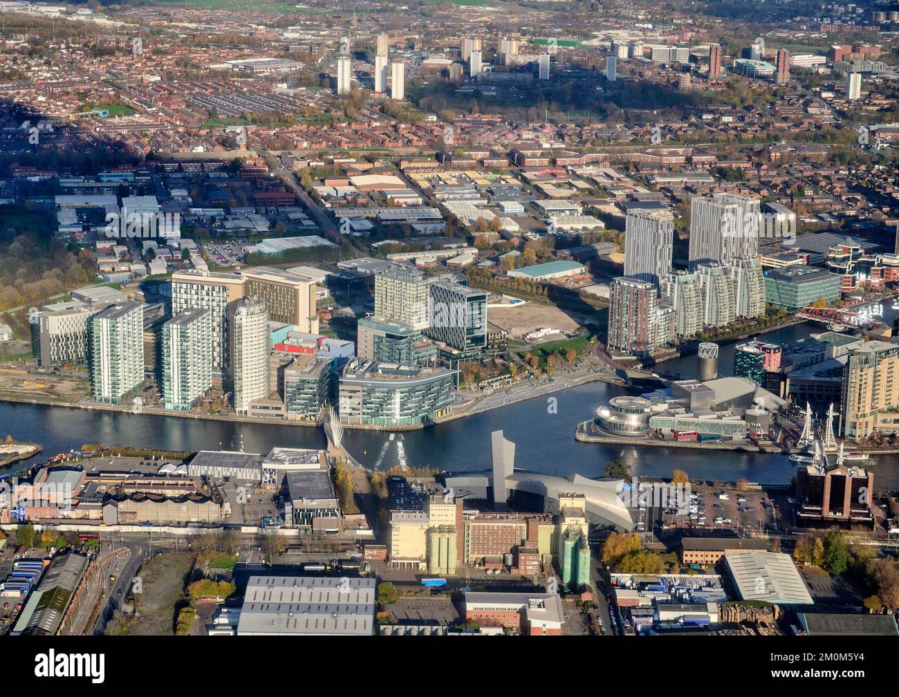 An aerial view of Salford Quays, Manchester, north West England, UK ...