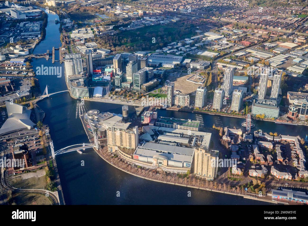 An aerial view of Salford Quays, Manchester, north West England, UK ...