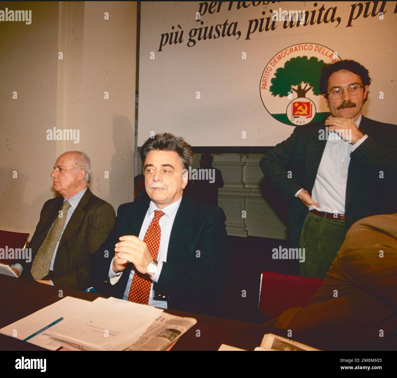 Italian politicians A. Reichlin, Achille Occhetto and Fabio Mussi at a ...