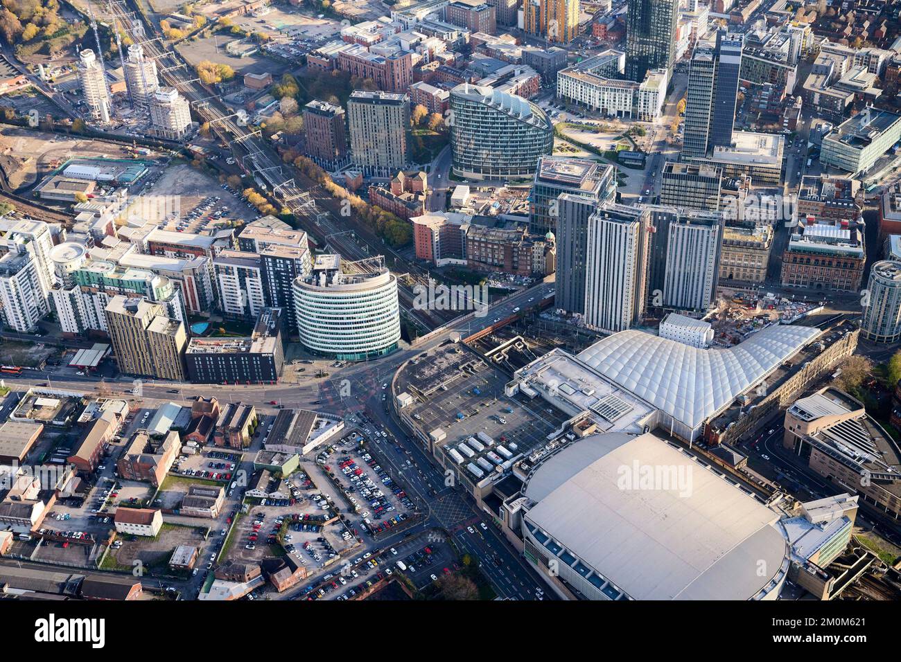 An Aerial view of Manchester City centre, showing Victoria Station, the ...