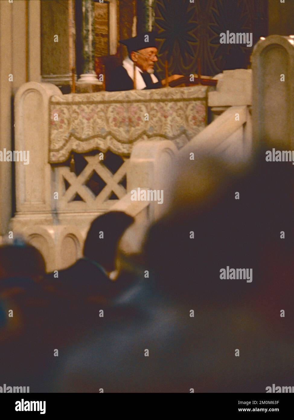 Italian rabbi Elio Toaff in the synagogue celebrating the reciprocal ...