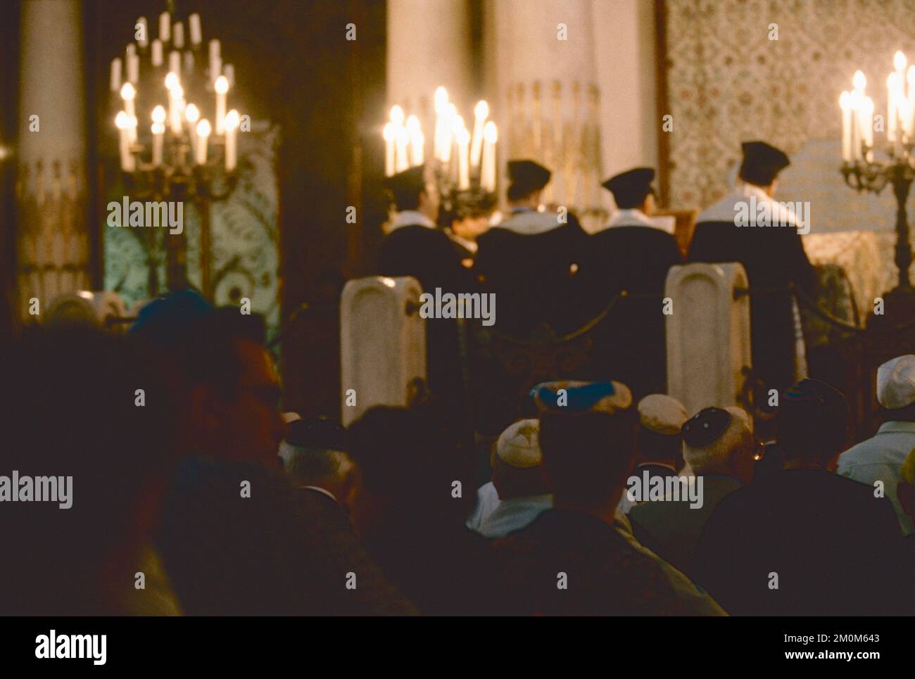 Italian Jews in the synagogue celebrating the reciprocal aknowledgment ...